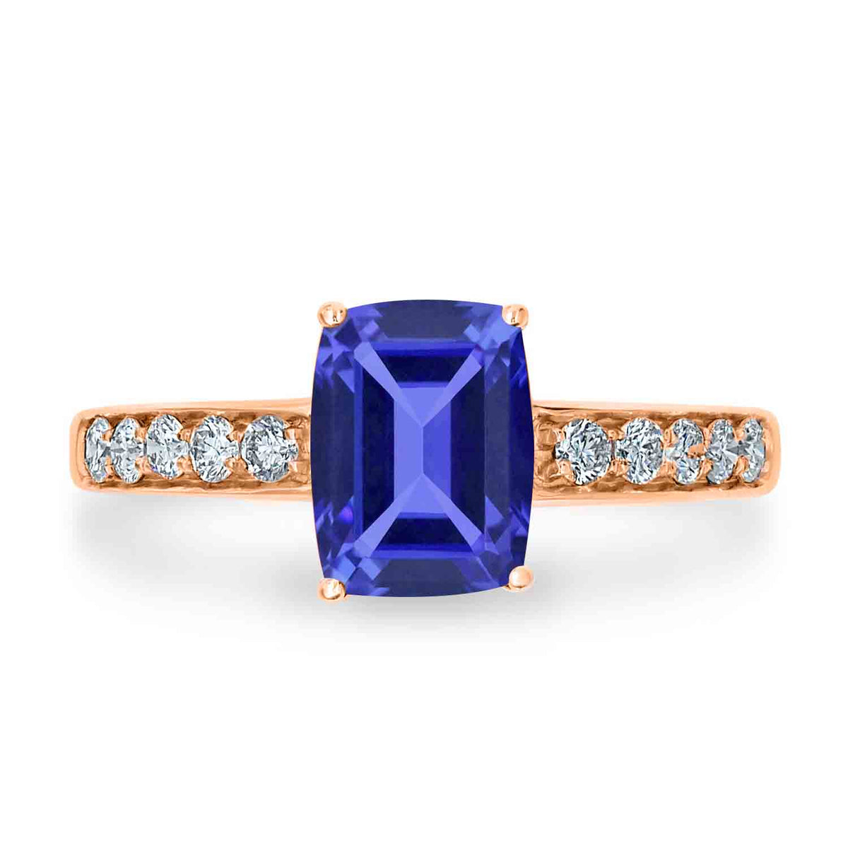 1.3ct Cushion Tanzanite Ring with 0.24 cttw Diamond – Top Tanzanite